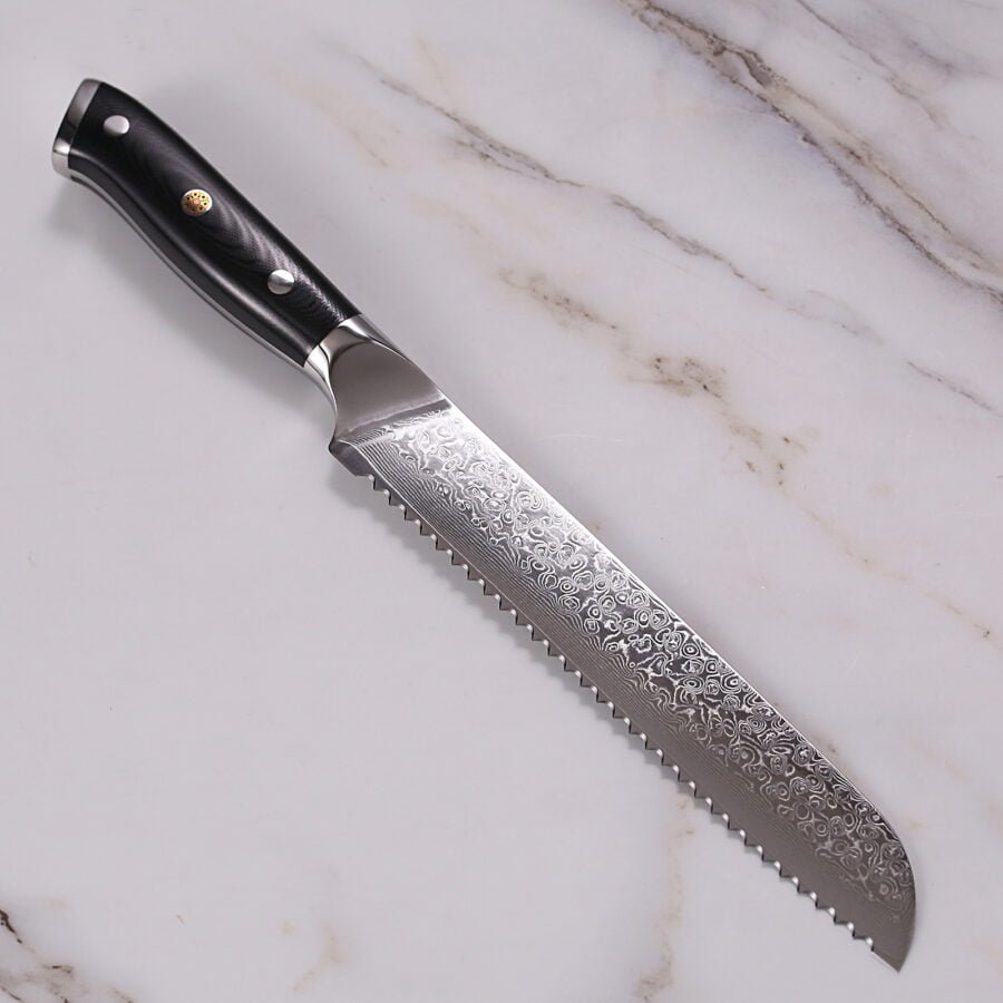 Best Engraved Damascus Serrated Bread Knife for Gift Giving